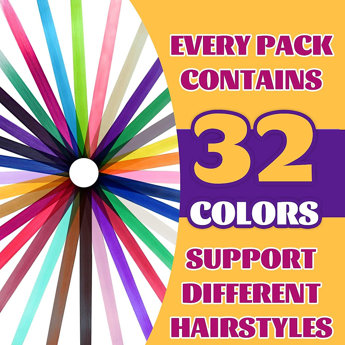32 PCS Clip in Colored Hair Extensions for Kids, 20 Inches Rainbow Long Straight Hairpieces Synthetic,BEAHOT Hair Extensions-Pretty Gift for Cosplay Dress Up Fashion Party Birthday（32 Colors)