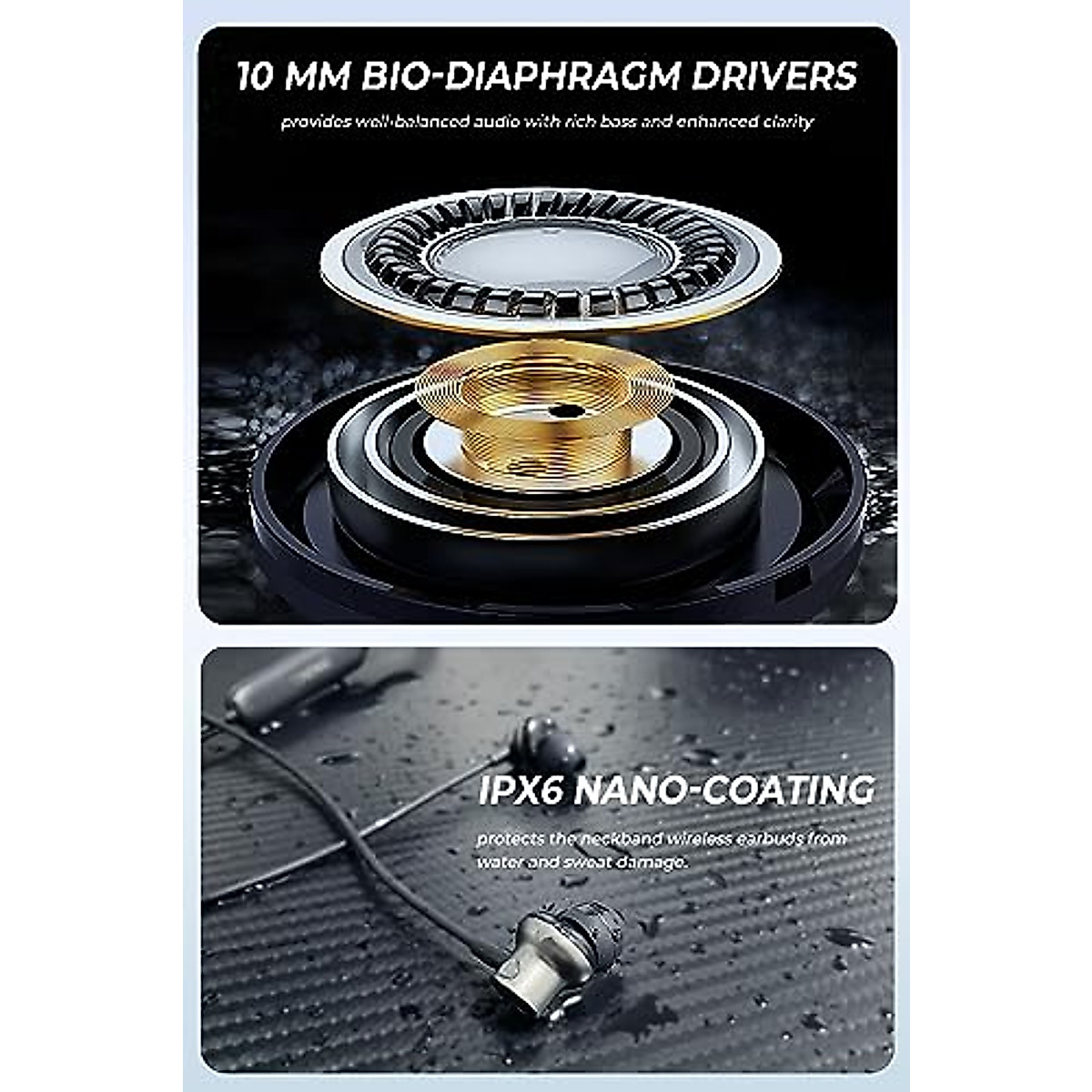 TONEMAC Bluetooth Headphones - N8 Wireless Earbuds with Magnetic Neckband | 40Hrs Playtime, IPX6 Sweatproof, Deep Bass Headset for Phone Calls, Music, and Sports