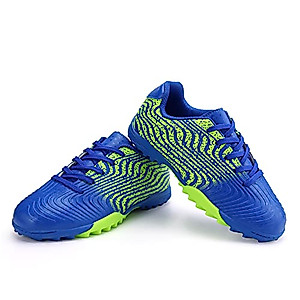starmerx Boys Girls Turf Soccer Cleats Kids Athletic Soccer Shoes Lace Up Cleats (13,Blue)