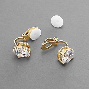 Mariell Gold 3 Carat Cubic Zirconia Crystal Clip-On Stud Earrings for Non-Pierced Ears, Jewelry for Women