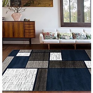 Rugshop Contemporary Modern Boxes Area Rug 3'3" x 5'3" Navy