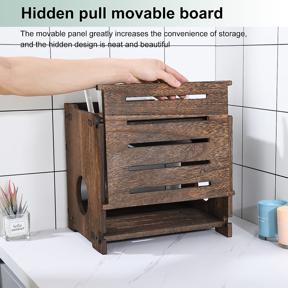 BEARUT Wooden Router Shelf Wall Mount WiFi Router Storage Box Modem Cable Router Cover Organized Power Strip Cable Management Hider Rack Need Assembly 11.4" W x 9.4" H x 9.1" D