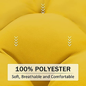 downluxe Outdoor Chair Cushions, Waterproof Tufted Overstuffed U-Shaped Memory Foam Seat Cushions for Patio Funiture, 19" x 19" x 5", Yellow, 2 Pack