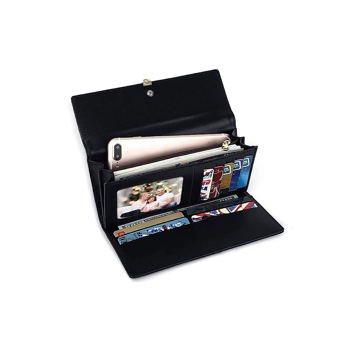 Chic Boutique De Mode Wallets for Women Large Wallet Leather Phone Wallet Ladies Girls Cute Long Slim Trifold Soft Purse Unique Original (Black)