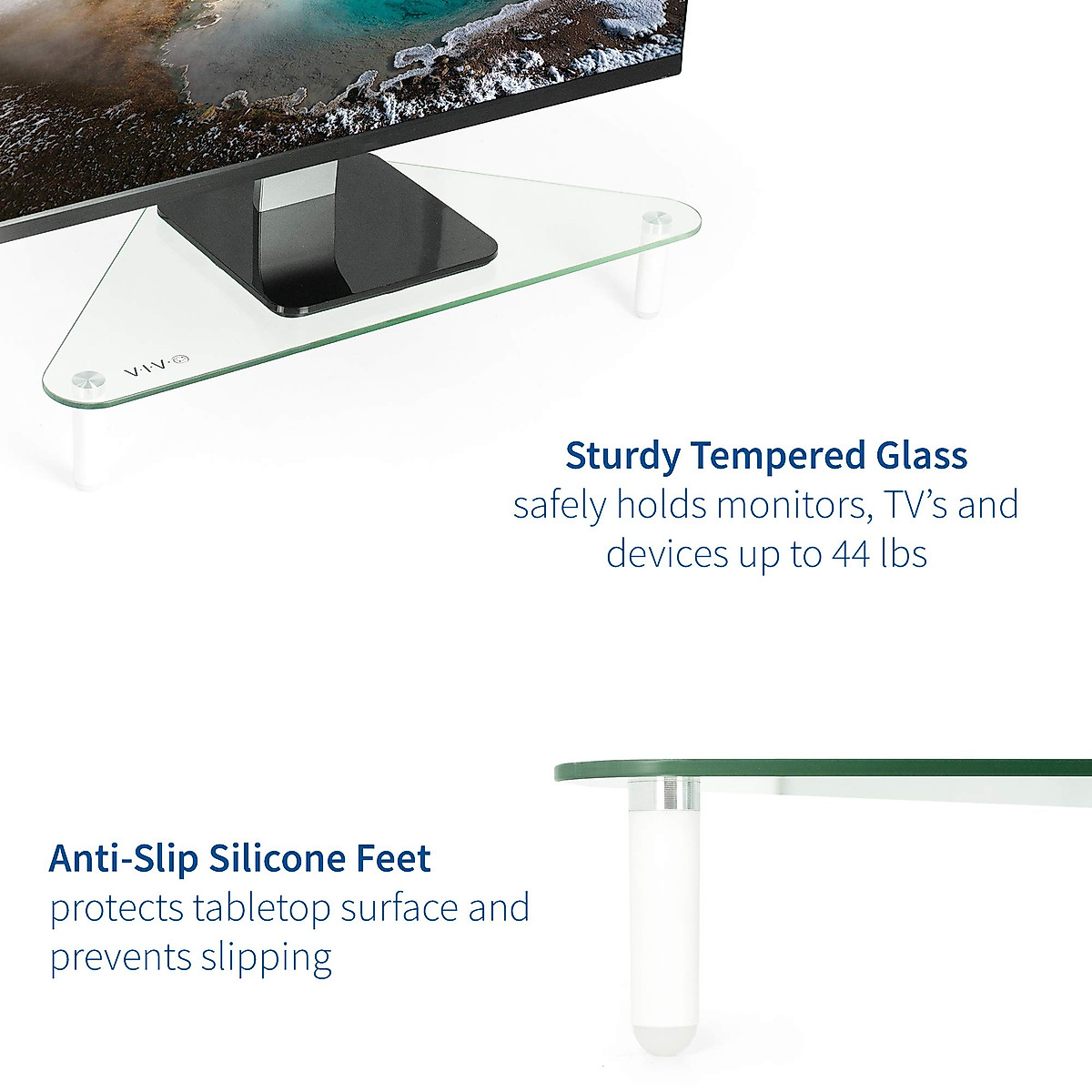 VIVO Glass Ergonomic Tabletop Riser, Triangle Desktop Universal Corner Stand for Computer Monitor LCD LED TV, Monitor, Laptop, Notebook, and More, STAND-V000Q