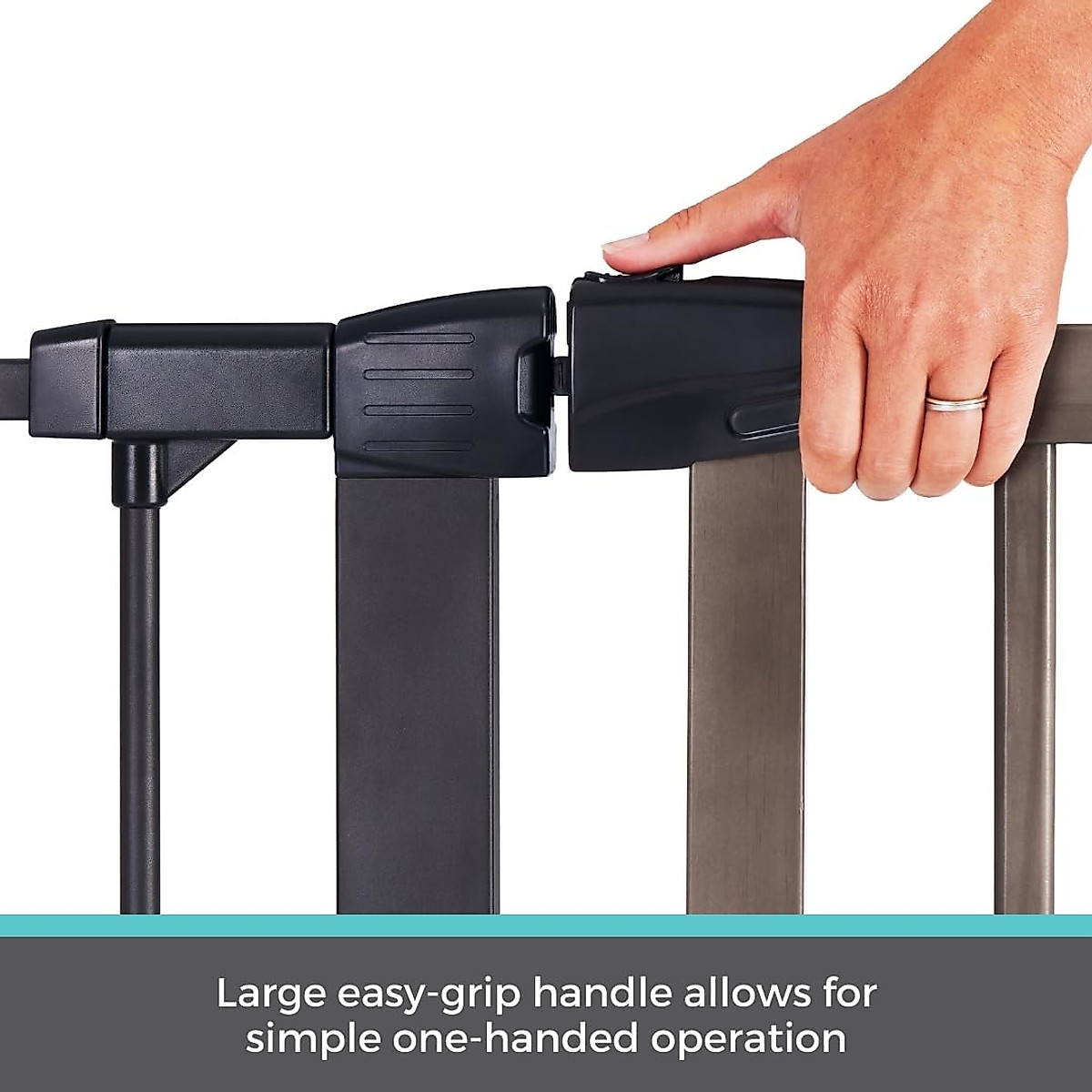 Toddleroo by North States Driftwood Extra Wide Auto Close Baby Gate: Self-Closing Child Gate with Hold-Open Feature. Pressure Mounted Baby Gate, Fits 29.75” to 52” Wide. (30" Tall, Graphite and Wood)