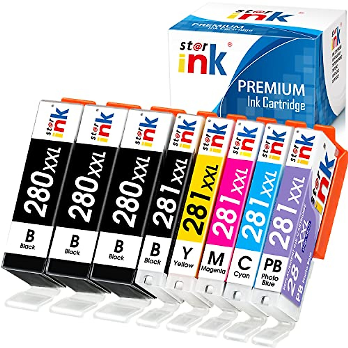 st@r ink Compatible Ink Cartridge Replacement for Canon 280 281 XXL 280XXL/281XXL for Pixma TS8320 TS9120 TS8220 TS8120 TS8300 TS9100 TS8322 TS8200 TS8322 TS8222(3 PGBK/PB/BK/C/M/Y) 8-Pack