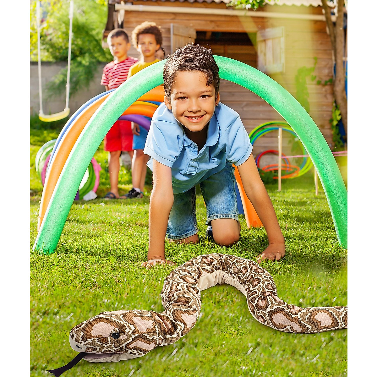 Giant Python Plush Stuffed Snake - 66.92Inch Snake Plush Toy Hand Puppet, Python Pillow Cushion Gifts for Birthday djungelskog Party Prank Props