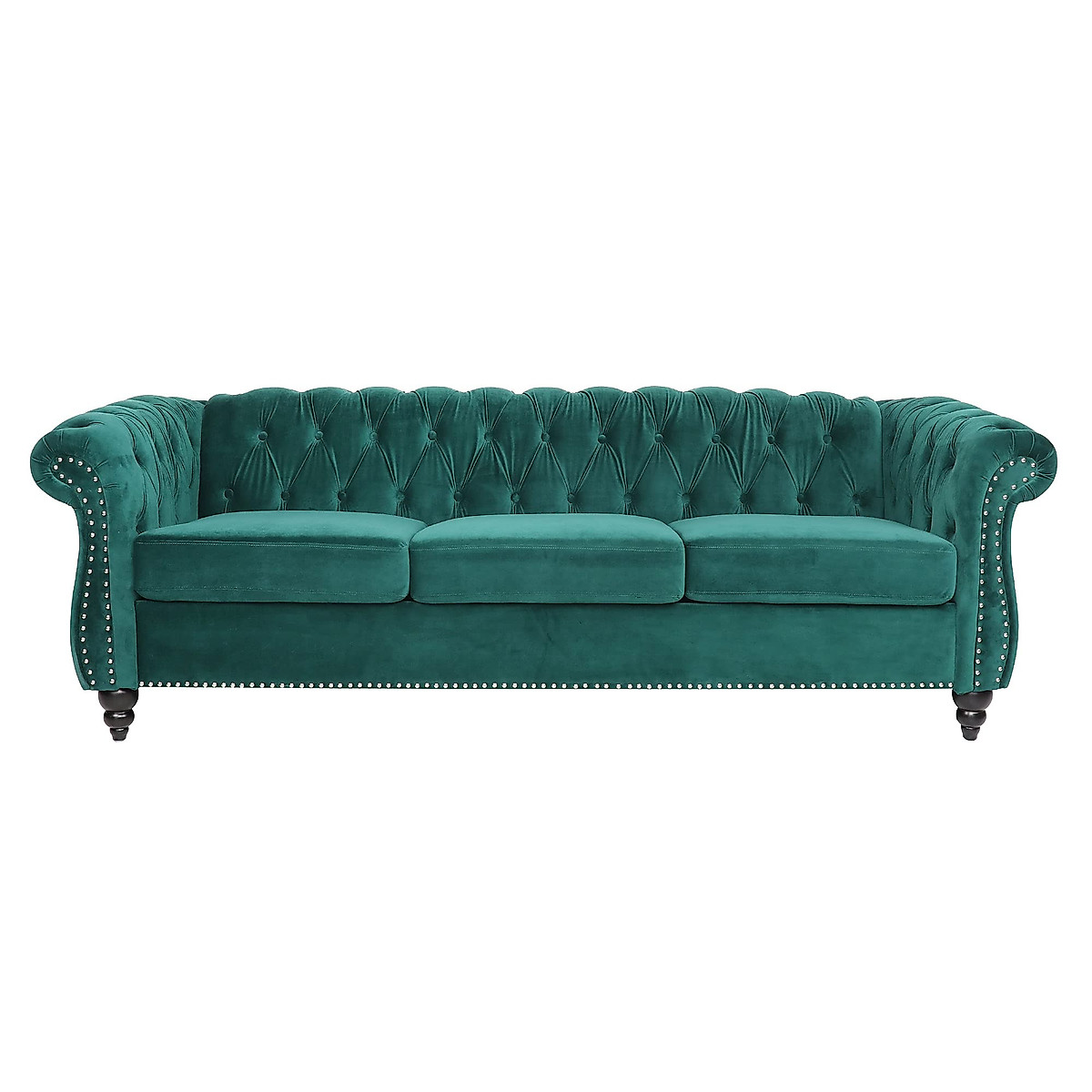 LEVNARY Three-Seat Velvet Sofa, Large Sofa Classic Tufted Chesterfield Settee Sofa Modern 3 Seater Couch Furniture Tufted Back for Living Room, Green