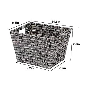 Wicker Baskets With Handles, Grey Rattan Waterproof Woven Basket For Storage , Wicker Storage Basket, Decorative Storage Basket, Easy To Clean (GREY)