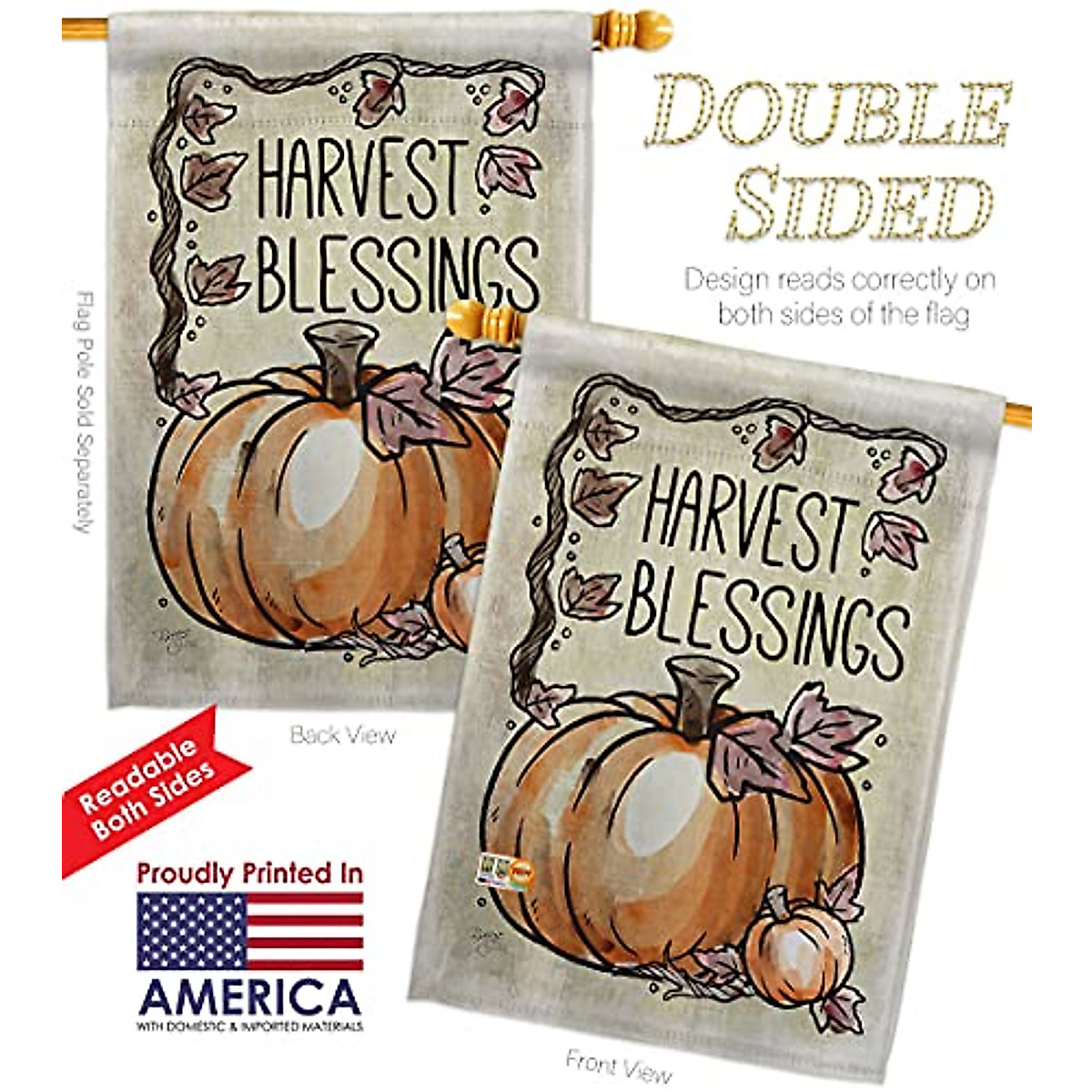Breeze Decor Harvest Blessings Garden House Flags Set Falltime Autumn Scarecrow Pumkins Sunflower Leaves Season Autumntime Gathering Small Decorative Gift Yard Banner Double-Sided Made in USA 28 X 40
