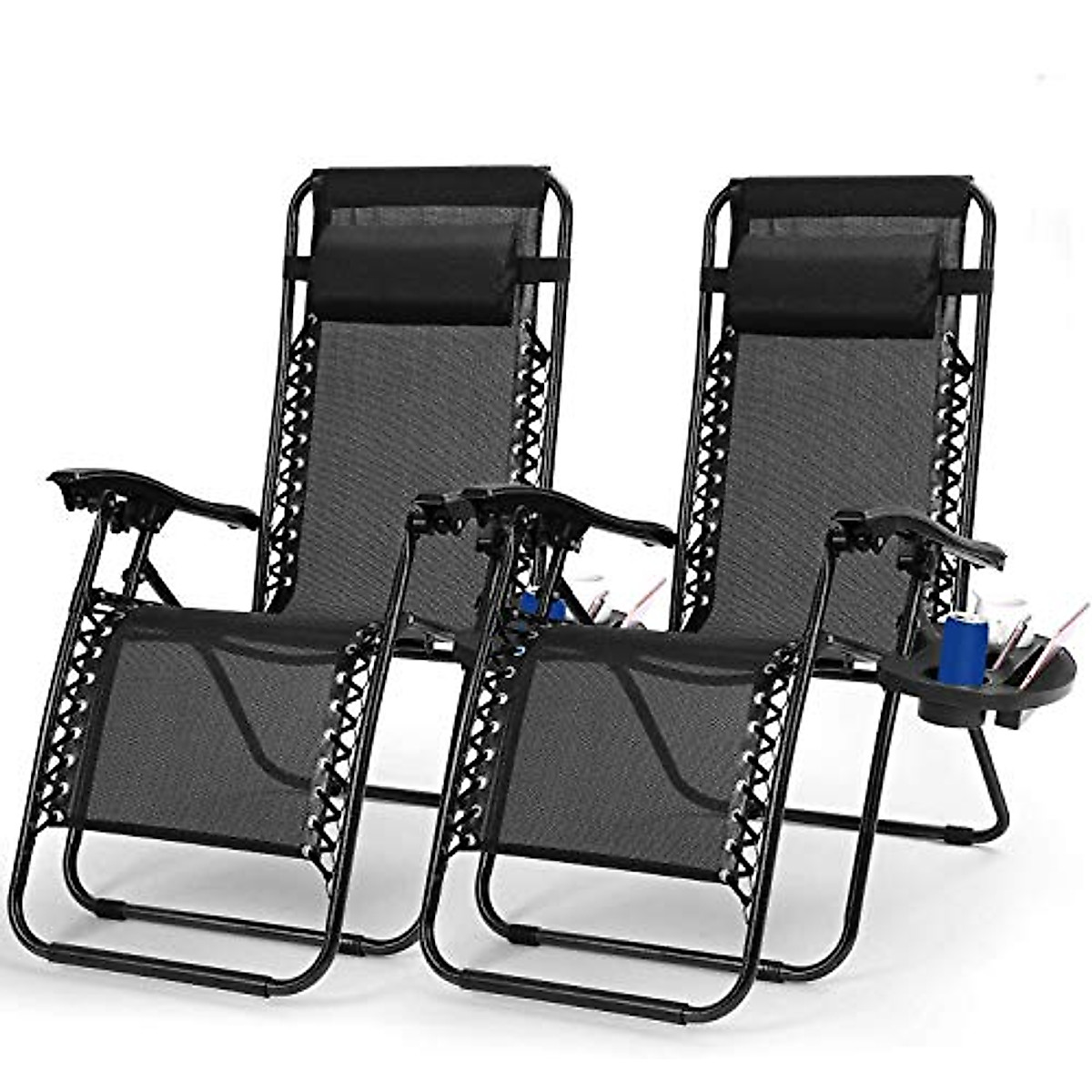 Moclever 2PCS Zero Gravity Chairs, Adjustable Foldable Zero Gravity Lounge Chair Recliners for Patio - Black