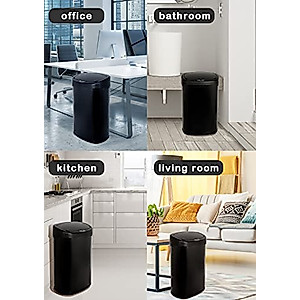 BIQWBIC 50L/13Gal Automatic Trash Can for Home and Kitchen, Large Stainless Steel Kitchen Trash Can Motion Sensor Garbage Can Fingerprint-Resistant Trash Cans, Soft Close Lid (Black)