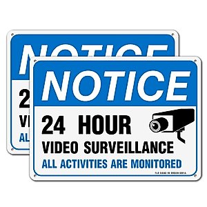 Video Surveillance Sign, All Activities Are Monitored - 2 Pack - 7 x 10 Inches Rust Free .040 Aluminum Reflective - UV Protected, Waterproof, Weatherproof and Fade Resistant - 4 Pre-drilled Holes