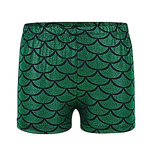 iiniim Girls' Mermaid Fish Scale Gymnastics Dance Cheer Booty Shorts Hot Pants Shiny Biketards Bottoms Green 3-4