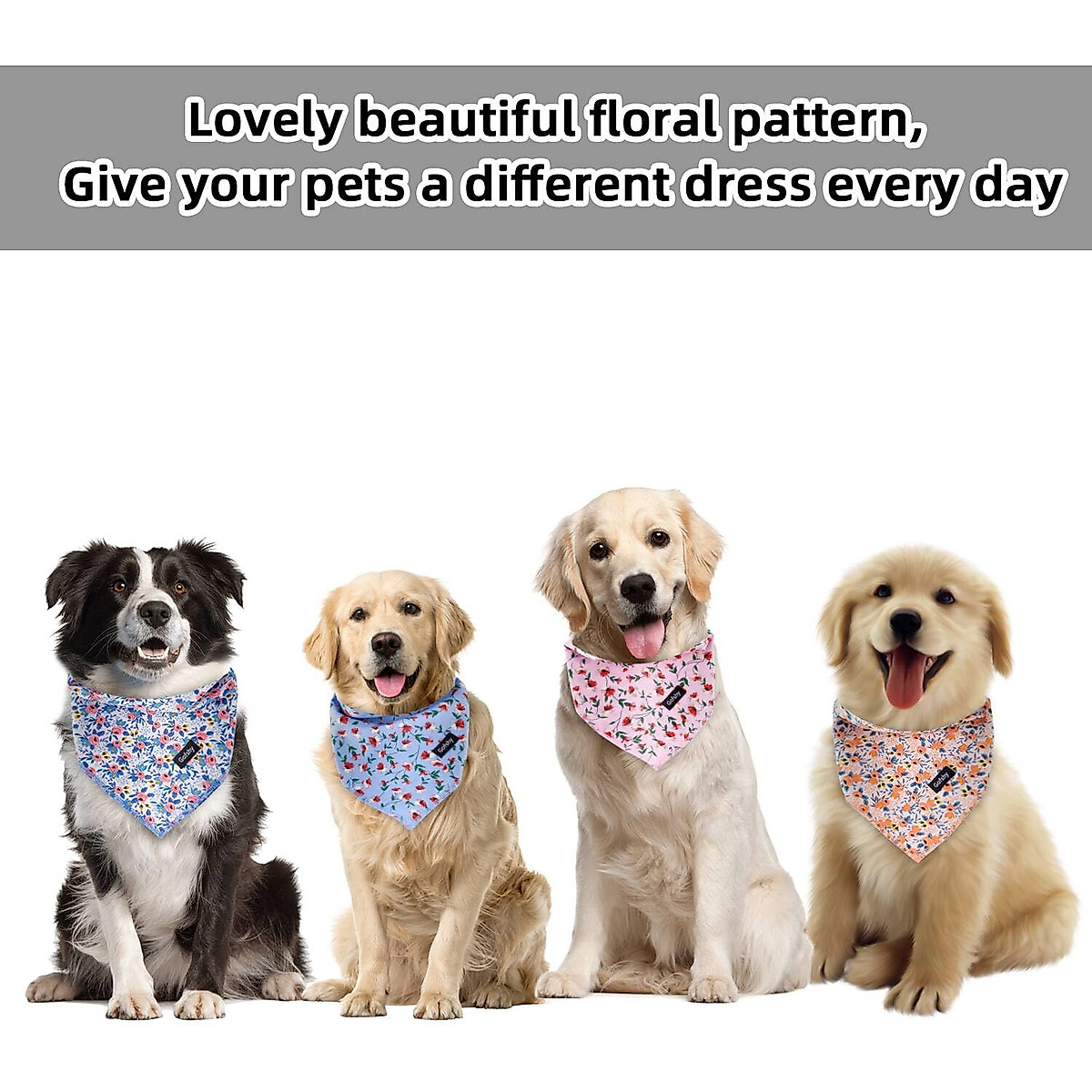 Gofshy XLarge Dog Bandanas Spring-4PCS Puppy Bandana Orange Pink Blue Floral Printing Dog Bib Handkerchief Scarf Breed Accessories for Large Dogs Pets Gift