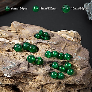 MIRGREE 120pcs 8mm Natural Gemstone Round Smooth Spacer Loose Stone Beads for Jewelry Making,Link Bracelets,Necklaces,Strand with Crystal Stretch Cord Spacer Beads (Green Agate)