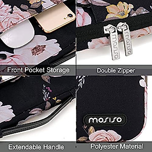 MOSISO 360 Protective Laptop Sleeve Compatible with MacBook Air 15 inch M2 A2941 2023/Pro 16 2023-2019 M2 A2780 M1 A2485 A2141/Pro Retina 15 A1398, 15-15.6 inch Notebook, Peony Bag with Belt, Black
