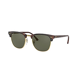 Ray-Ban RB3016 Clubmaster Polarized Square Sunglasses, Red Havana/G-15 Green, 55 mm