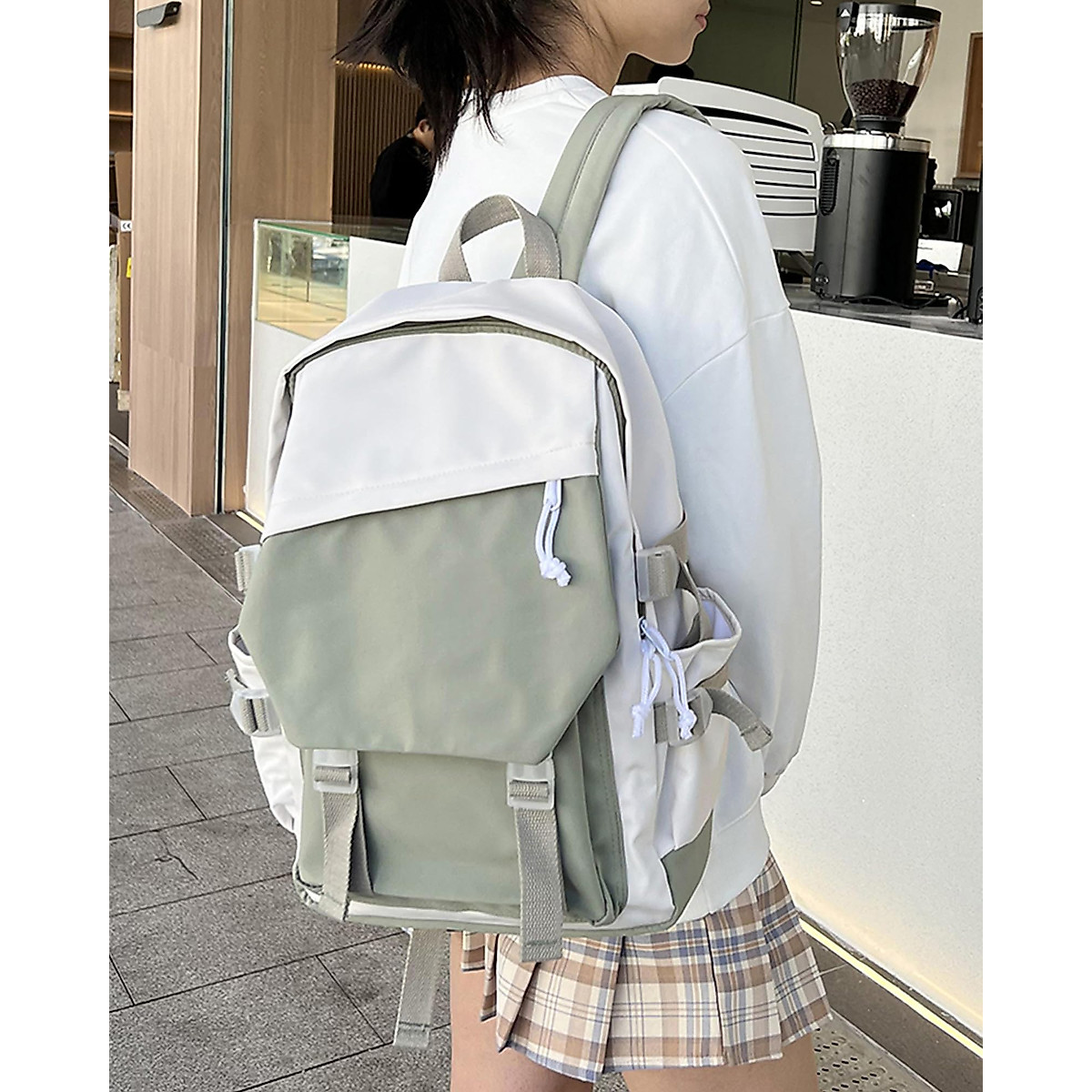 coowoz School Bag Lightweight Casual Daypack College Laptop Backpack for Men Women Water Resistant Travel Rucksack for Sports High School Middle Bookbag for girls(Gray Green white)