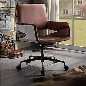 Acme Kamau Leather Upholstered Swivel Office Chair in Vintage Cocoa