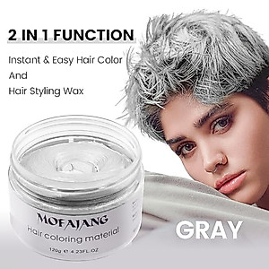 VOLLUCK Silver Gray Hair Wax Pomades 4.23 oz - Natural Hair Coloring Wax Material Disposable Hair Styling Clays Ash for Cosplay, Party (Silver Gray)