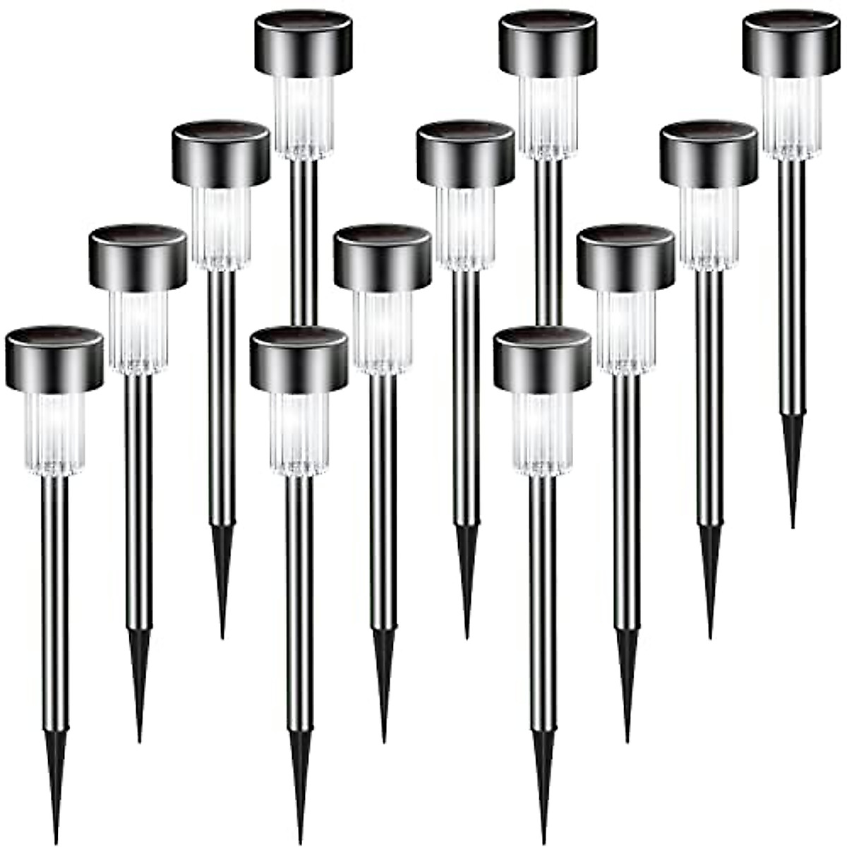 Solar Outdoor Lights 12 Pack, Solar Garden Lights Solar Powered Waterproof Landscape Path Lights Stainless Steel LED Outdoor Lights Solar for Walkway Yard Backyard Lawn Patio Driveway Decorative