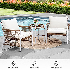 YITAHOME 3-Piece Outdoor Patio Furniture Wicker Bistro Set, All-Weather Rattan Conversation Chairs for Backyard, Balcony and Deck with Soft Cushions, Beige