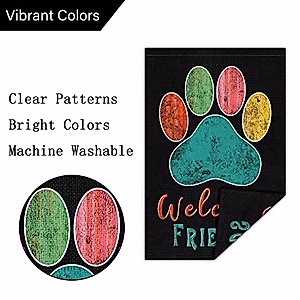 Welcome Dog Paws Garden Flag 12x18 Double Sided, Small Burlap Dog Garden Yard Flags Welcome Friends for House Outside Outdoor Holiday Decor (ONLY FLAG)