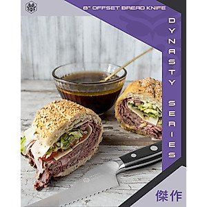 KESSAKU Offset Bread Deli Serrated Knife - 8 inch - Dynasty Series - Razor Sharp Kitchen Knife - Forged ThyssenKrupp German High Carbon Stainless Steel - G10 Garolite Handle with Blade Guard