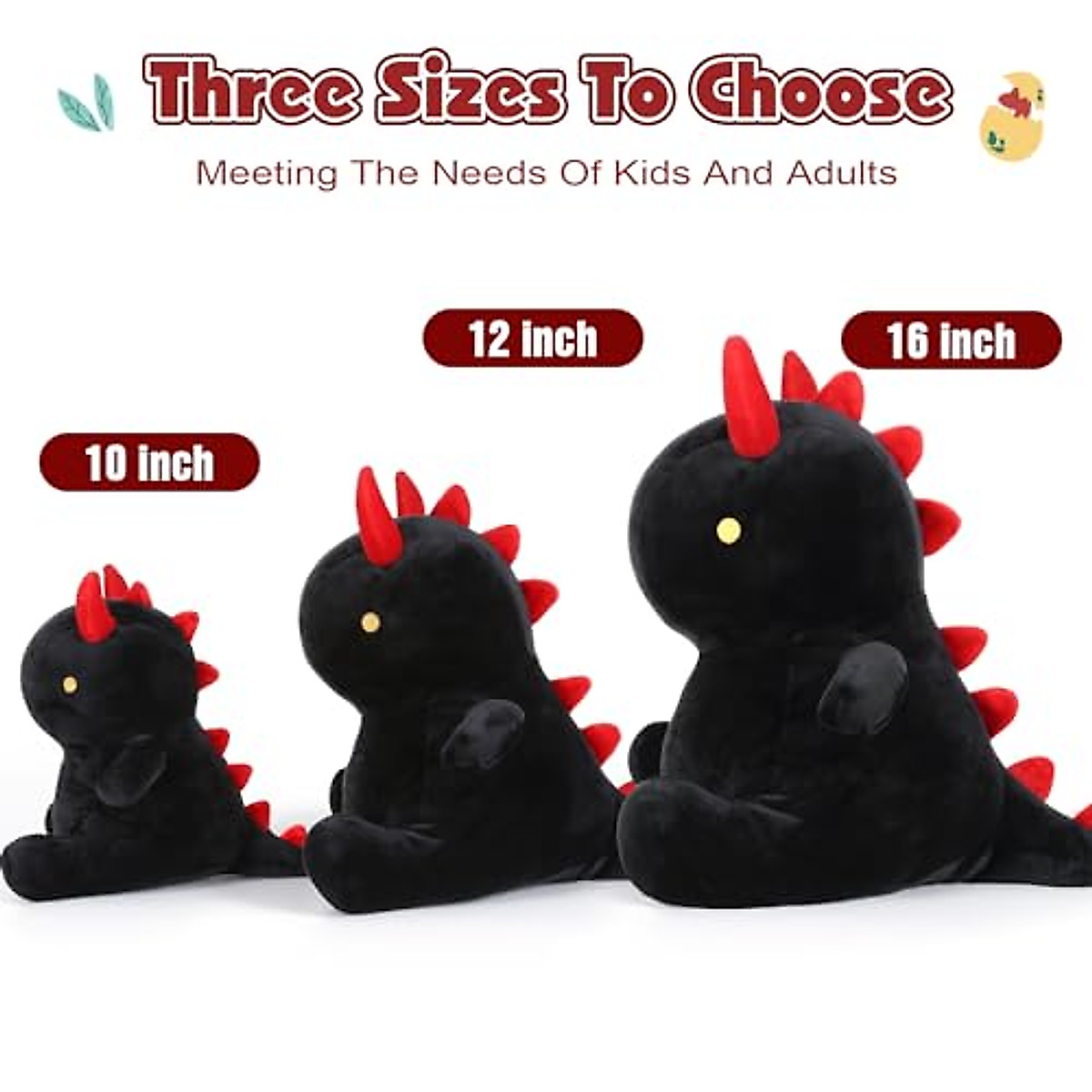 Ditucu Cute Dinosaur Plush 16 inch Large Dino Stuffed Animals Plushies Toys Super Soft Dolls Birthday Gifts for Kids Girls Boys Black