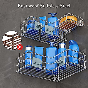 Nieifi 2 Pack Adhesive Corner Shower Caddy with Hooks with Built-In Soap Holder, Rustproof Shower Shelf Organizer Rack Basket for Inside Shower, Bathroom, Kitchen, Black