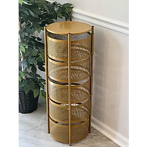 H&H Supply 5 Tier Rotating Storage Kitchen Cart Organizer Metal Vegetable Fruit Basket Rotating Shelves for Kitchen Dorm Office Bathroom Matte Yellow Gold Lightweight