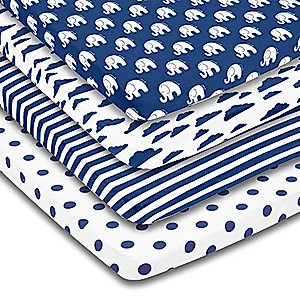 Pack n Play Sheets – Premium Pack and Play Sheet 4 Pack – 100% Super Soft Jersey Knit Cotton Playard Mattress Portable Playpen Fitted Play Yard Mini Crib Sheet for Boy (24 x 38 x 5)
