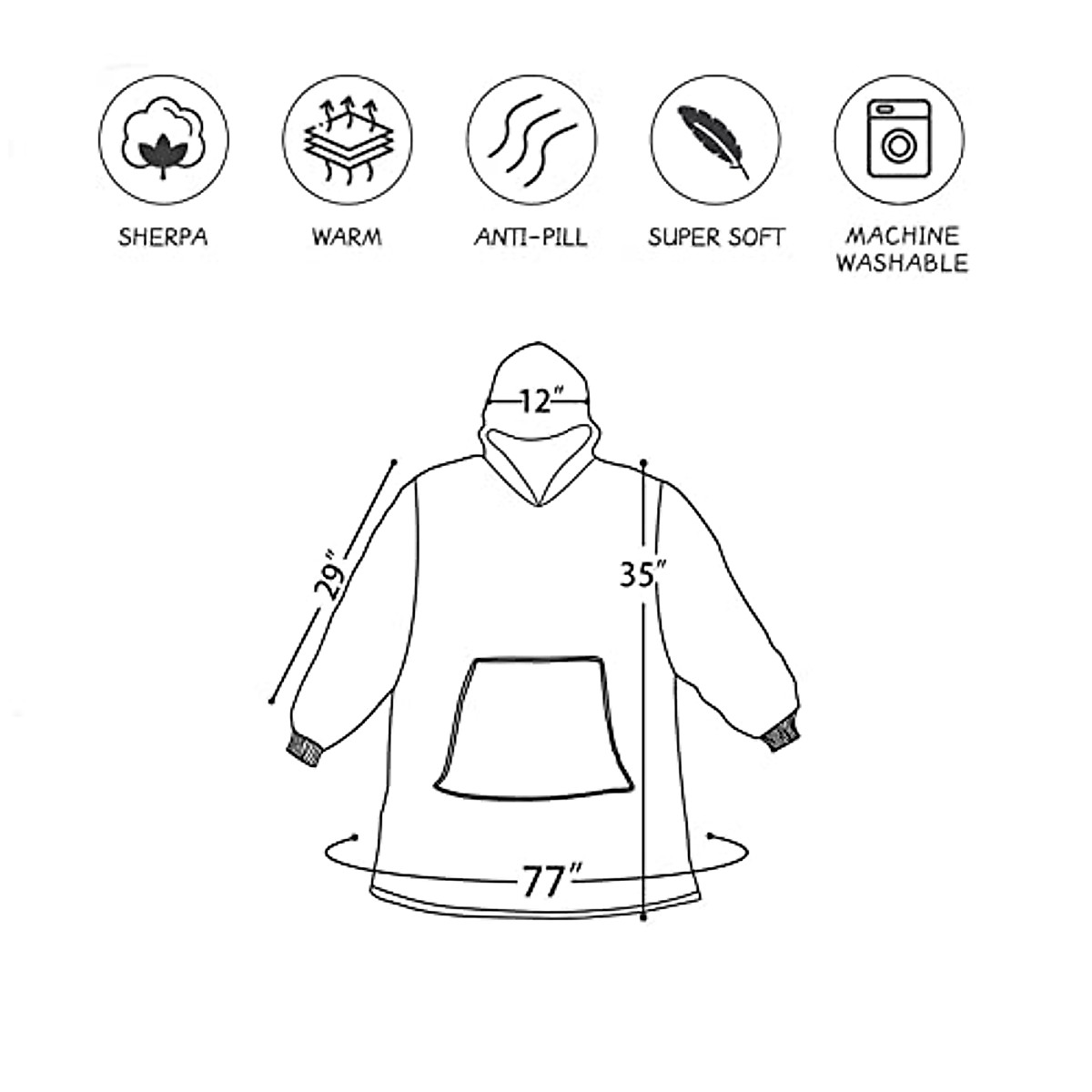 Wearable Blanket Hoodie for Women Men Adults, Teens Sherpa Fleece Oversized Hooded Sweatshirt Blanket with Pockets -Cute Penguin