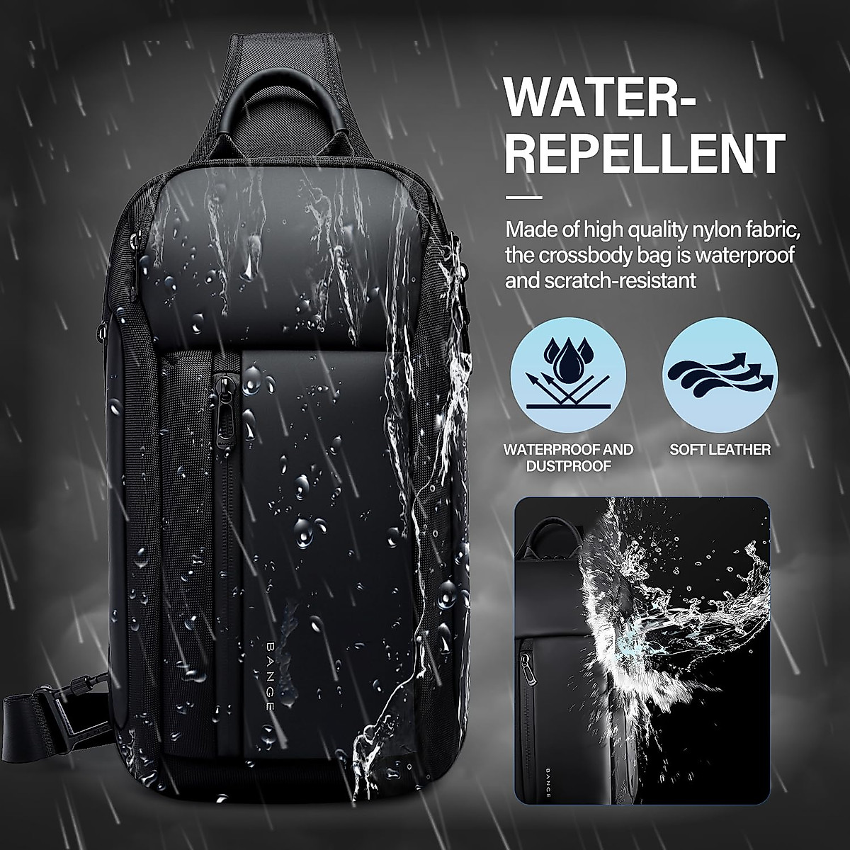 Tfro & Cile Sling Bag for Men Crossbody Bags Shoulder Backpacks Casual Daypack Bag Black Chest Backpack for Hiking Ridding