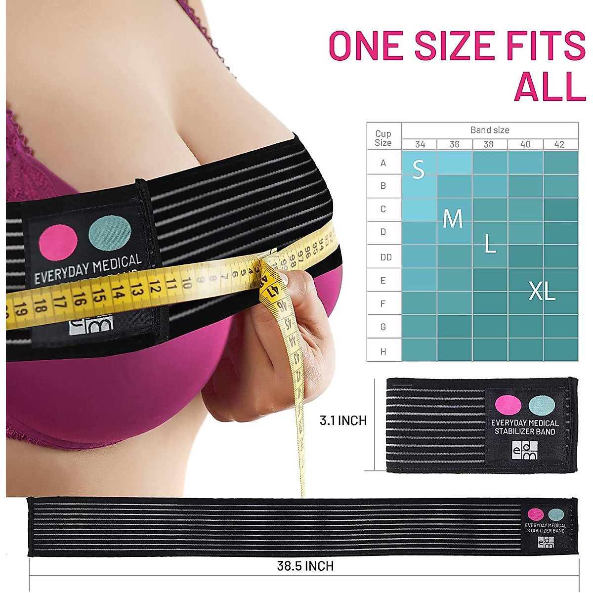 Everyday Medical Breast Implant Stabilizer Band I Post Surgery Breast Augmentation and Reduction Strap I Chest Belt I Breast Support Bandage I One Size Fits All