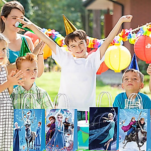 20 PCS Frozen Party Favor Bags, Frozen Kraft Paper Goodie Bags with Handles Small Gift Bags Treat Bags for Kids Fans Birthday Party Supplies