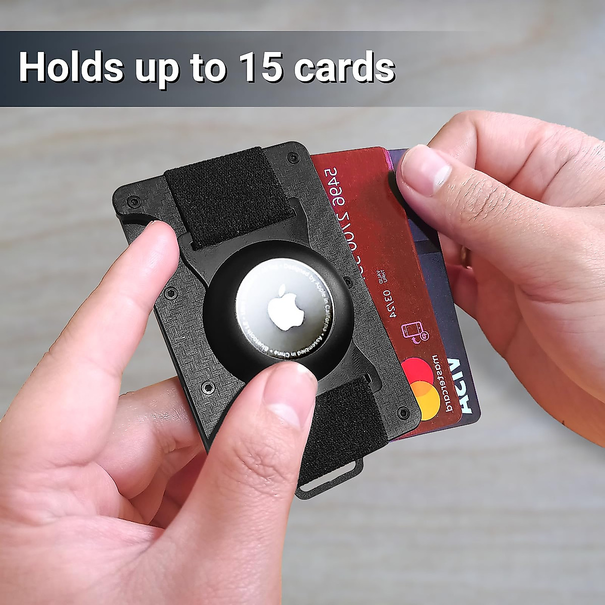 Elzama Airtag Wallet Men with ID Window & Lanyard, Slim Metal Card Case, Aluminum Cardholder with Air Tag Holder, RFID Blocking & Airtags Keychain (Apple Air tags Not Included)