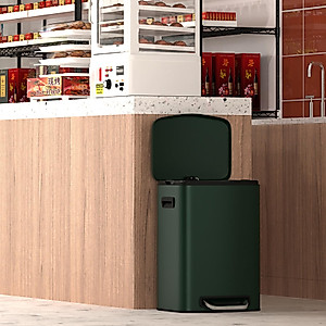 Fulocseny Rectangular Green Stainless Steel Trash Can,50 L 13 Gallon Large Capacity Foot Pedal Thickened Body Garbage Can with Soft Close Quiet Lid for Bathroom, Kitchen, Living Room