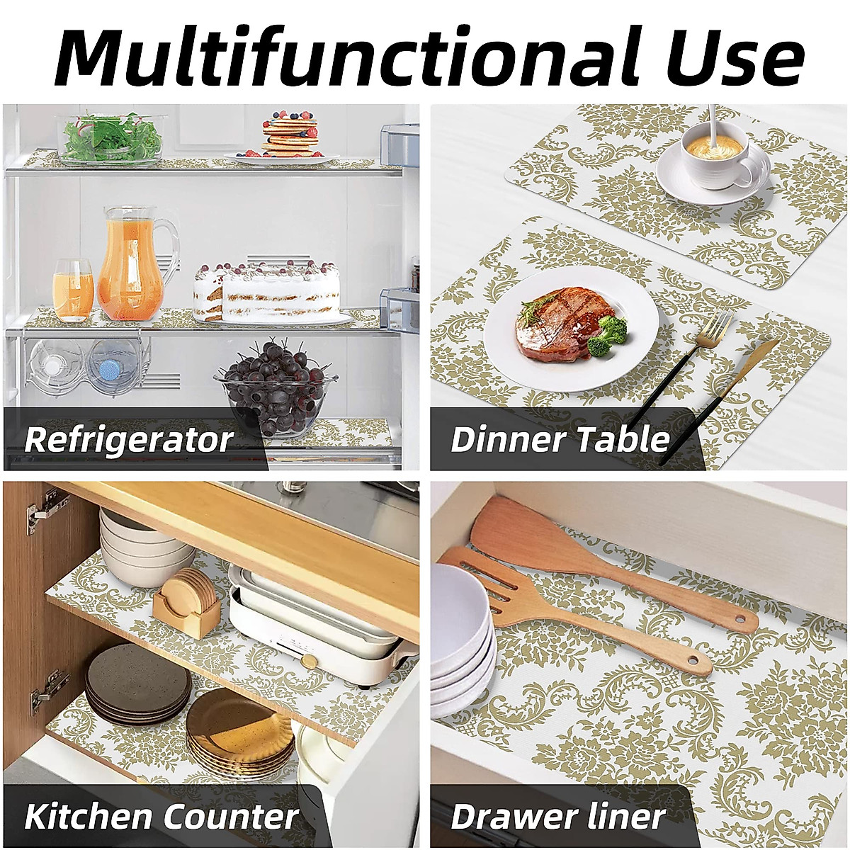 Dwellaid Shelf Liner 18inch Wide for Kitchen Cabinets Non Adhesive Gold 18inx8FT Kitchen Drawer Liner, Waterproof Shelf Liner Durable Anti-Slip for Kitchen Cabinets Shelf Liners for Kitchen Cabinets