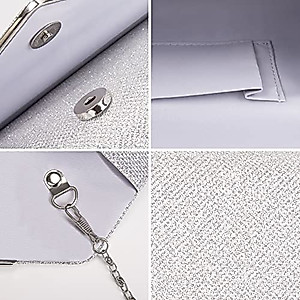 Larcenciel Clutch Purses for Women, Sparkling Envelope Evening Bag with Detachable Chain, Glitter Sequins Metal Formal Handbag Shoulder Crossbody Bag Prom Party Purse Bridal Wedding Clutch Bag(Sliver)