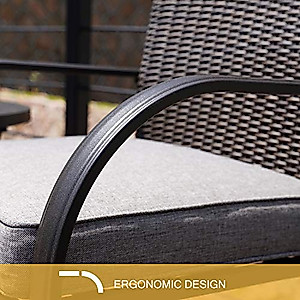 Grand patio 3 Piece Bistro Set, Outdoor Patio Rocking Wicker Chairs with Removable Cushions and Small Coffee Table, Heavy Duty Funiture Set for Porch, Balcony, Patio, Deck Backyard, Garden, Grey
