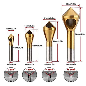 Hotiko 4pcs Countersink Chamfer Hole Drill Bit for Metal Wood Aluminum Iron Plastic Plate-90 Degree Titanium HSS 4241