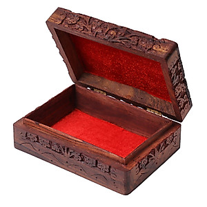 Artisans Of India Wooden Trinket Box 7 x 5 inches Sheesham Wood Jewelry Organizer Keepsake Box Treasure Chest Trinket Holder Watch Box Storage Box Beautifully Carved in Moon Theme