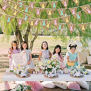 32Ft Pink Purple Yellow Printed Flowers Flora Pennant Banner Fabric Triangle Flag Bunting Garland for Easter Day Spring Summer Decor Birthday Party Wedding Home Outdoor Garden Hanging Decoration