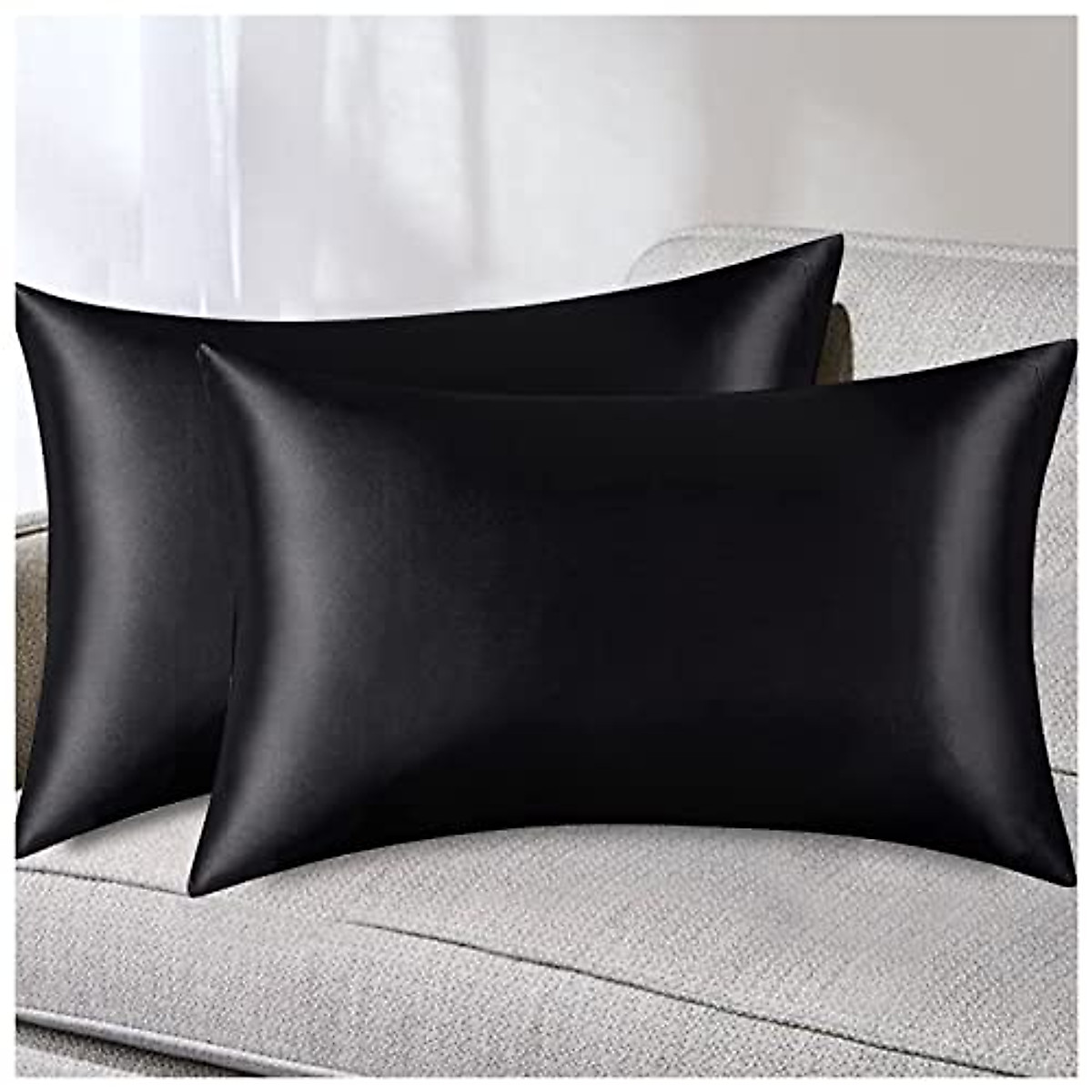 HOMIDATE Set of 2 Queen Pillowcase in Polyester – 20" x 30" in Black with Satin Feel - Luxury Soft and Breathable – Ideal for Bedding and Room Décor