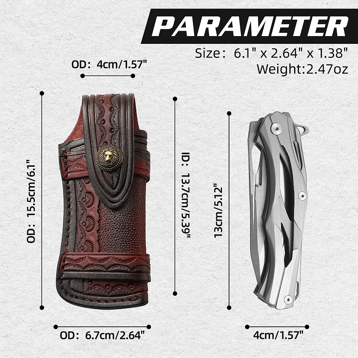 Leather Pocket Knife Pouch with 5 "Folding Knife Holster with Belt Ring Folding Knife Holster