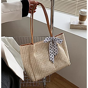 Summer Beach Tote Bag for Women Straw Beach Tote Bow Handbag Hobo Purse for Travel Vocation