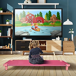 Acrimet Nap Cot for Kids, Portable Toddler Child Bed, Stackable, 52" L (Stainless Steel Tubes) (Pink Breathable Mesh Fabric - Pink Feet) (1 Pack)